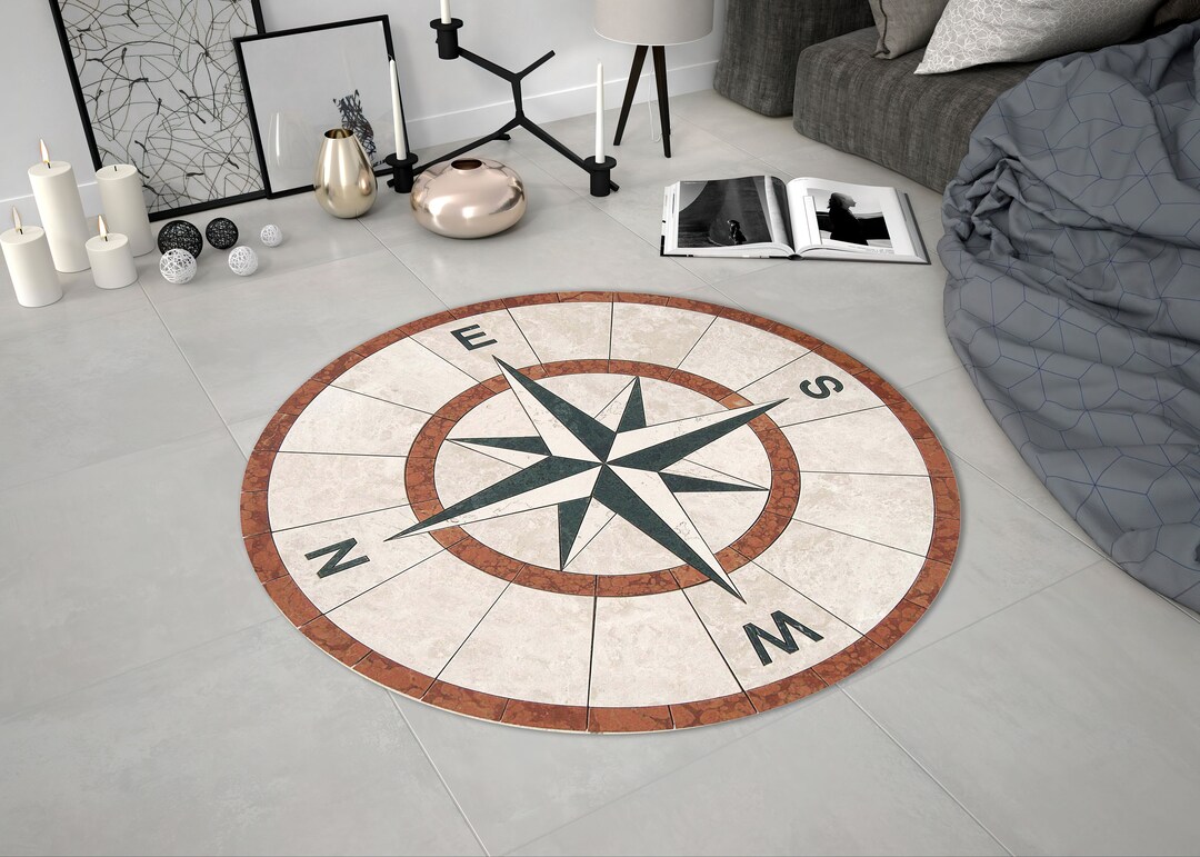 Compass Rose Rug,compass Mat,round Compass Rug,nautical Rug,medallion ...