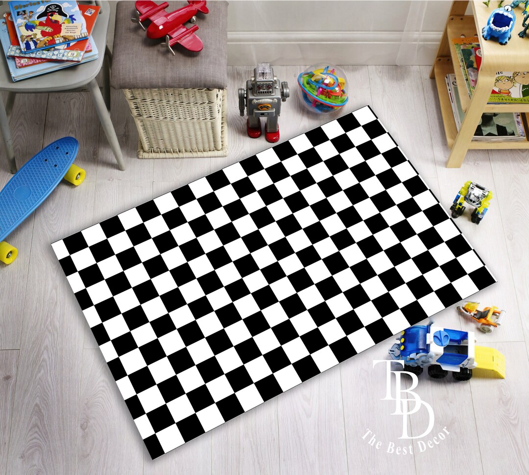 Black and White Checkered Pattern Carpet, Black White Rug, Acid Wave ...