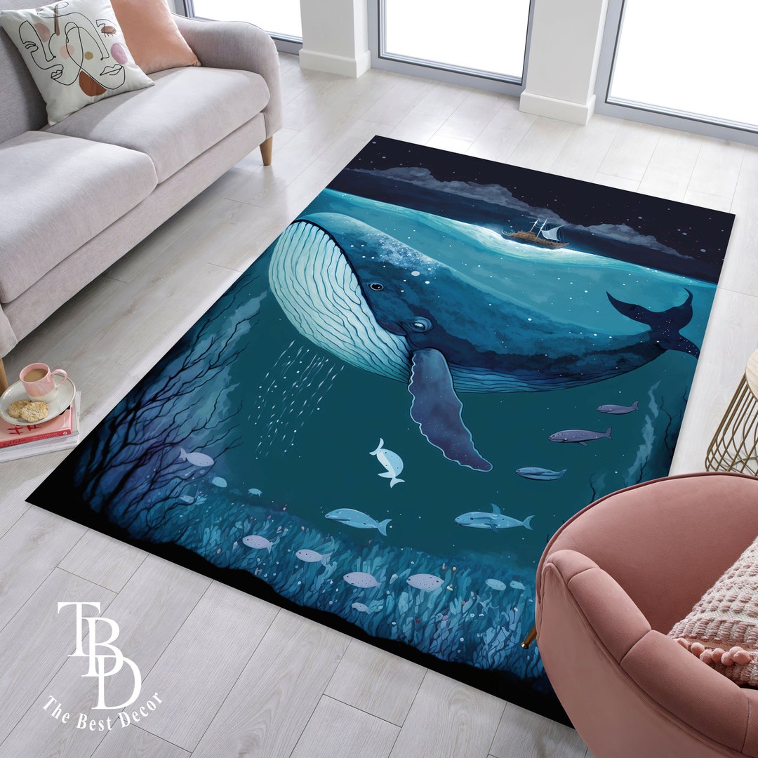 Whale Rug, Under Sea World Carpet, Fish Rug, Humpback Mat, Blue Whale ...