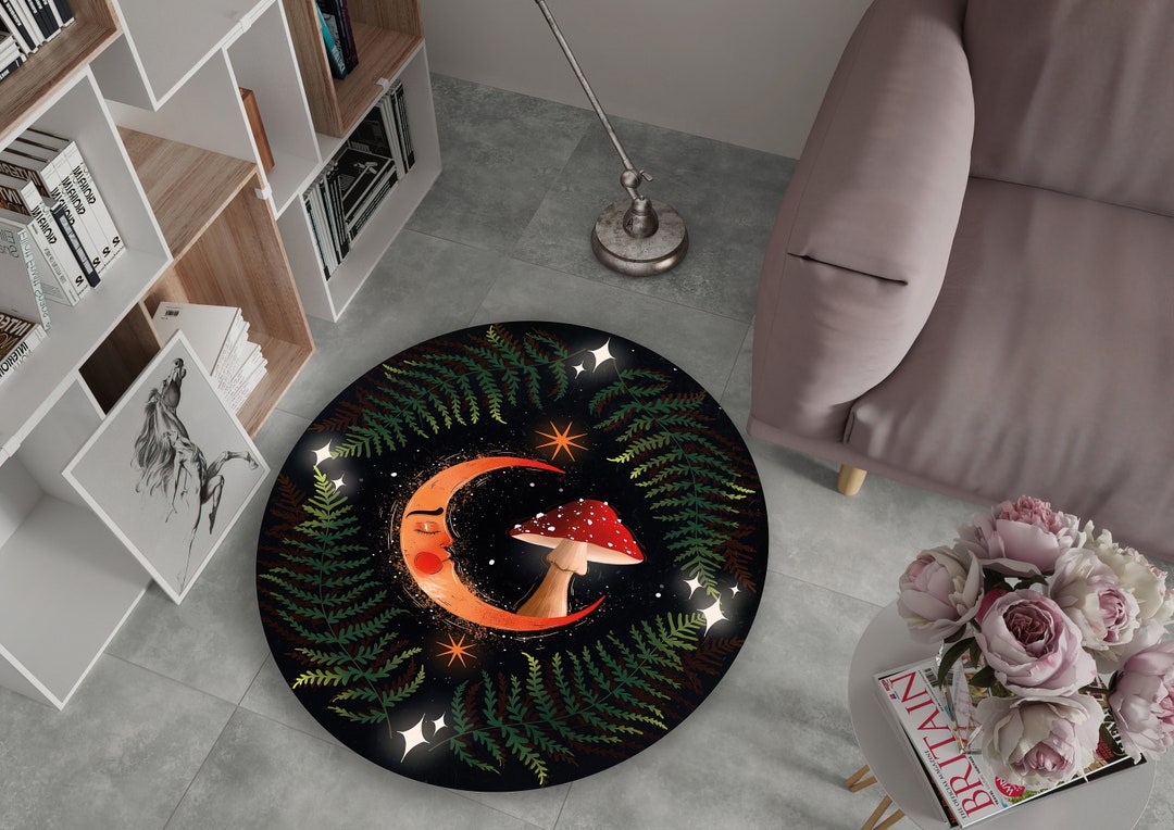 Moon Mushroom Carpet, the Cycles of the Moon Rug, Landscape Floor ...
