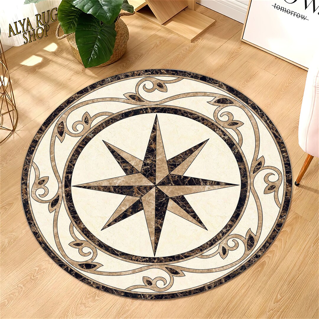 Compass Rose Rug,compass Mat,round Compass Rug,nautical Rug,medallion ...