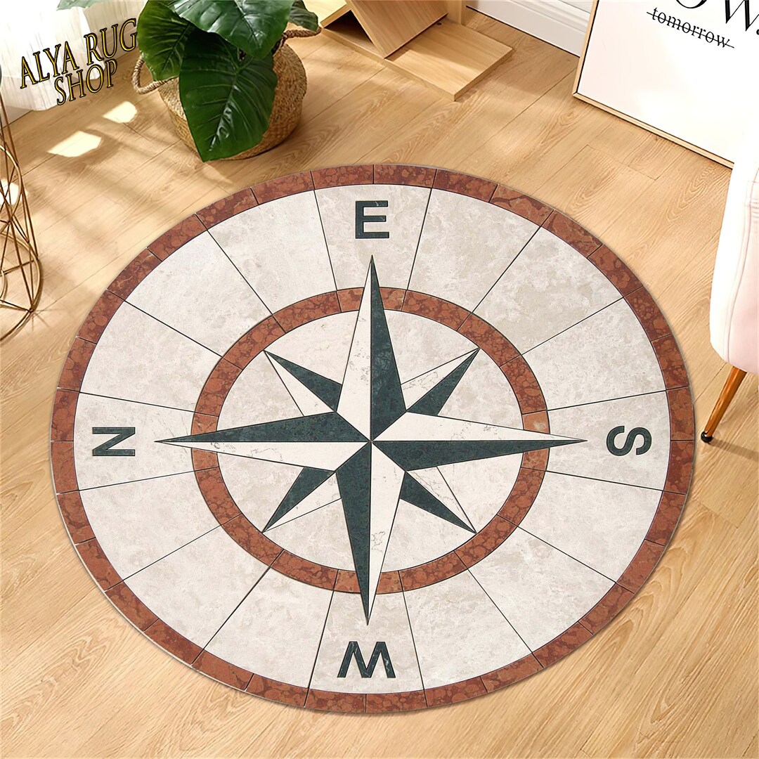 Compass Rose Rug, Yatch Rug, Compass Carpet, 3D Real Looking Mat ...