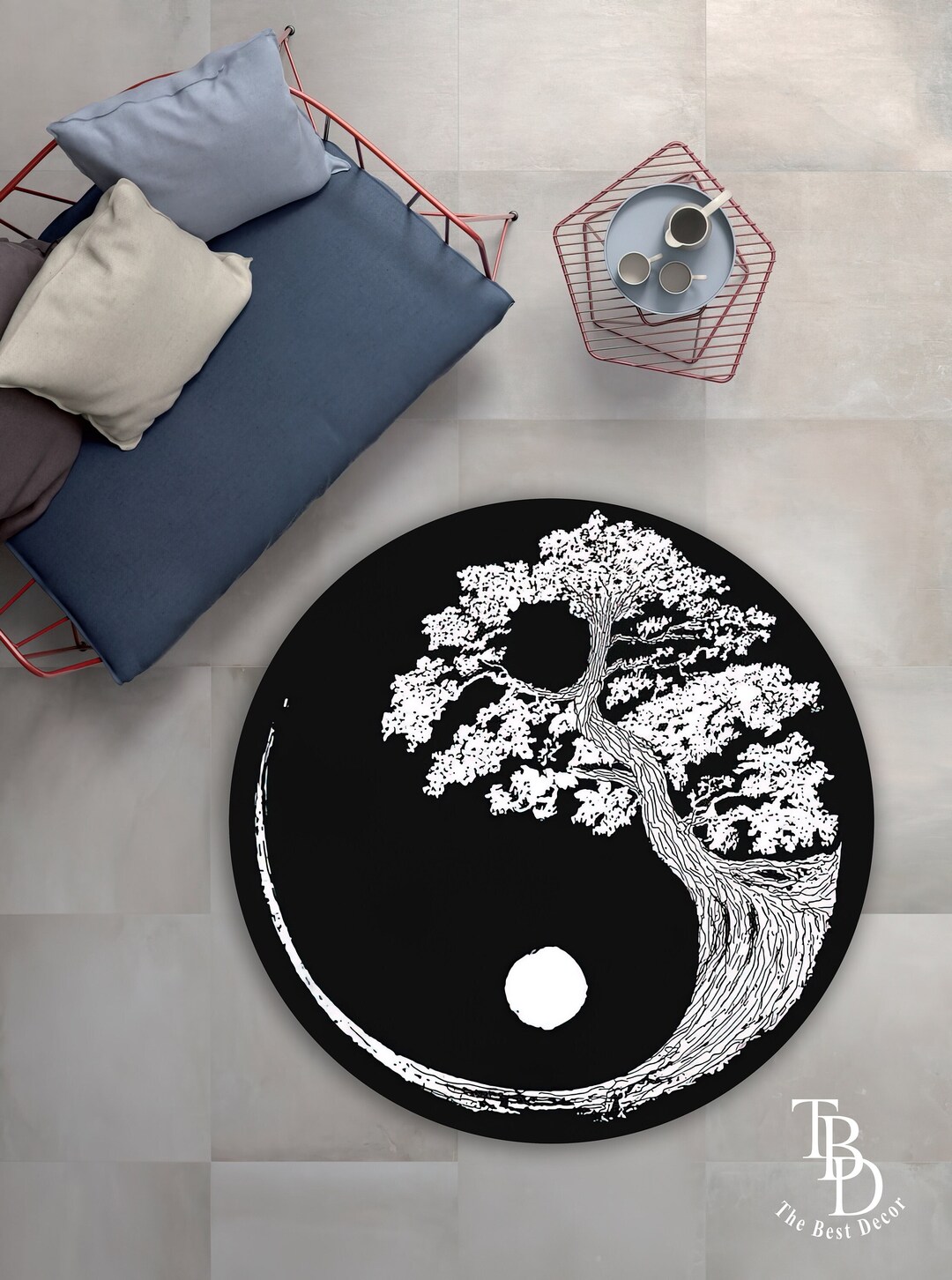 Yin Yang Design Tree of Life Pattern Carpet, Yin Yang Carpet, Tree of ...