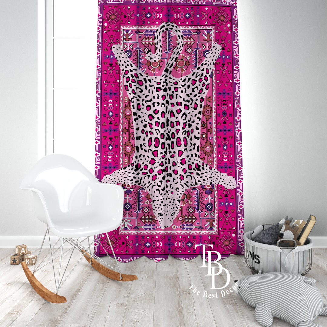 Tiger Curtain Pink Curtains Tiger Art Curtain Living Room - Etsy