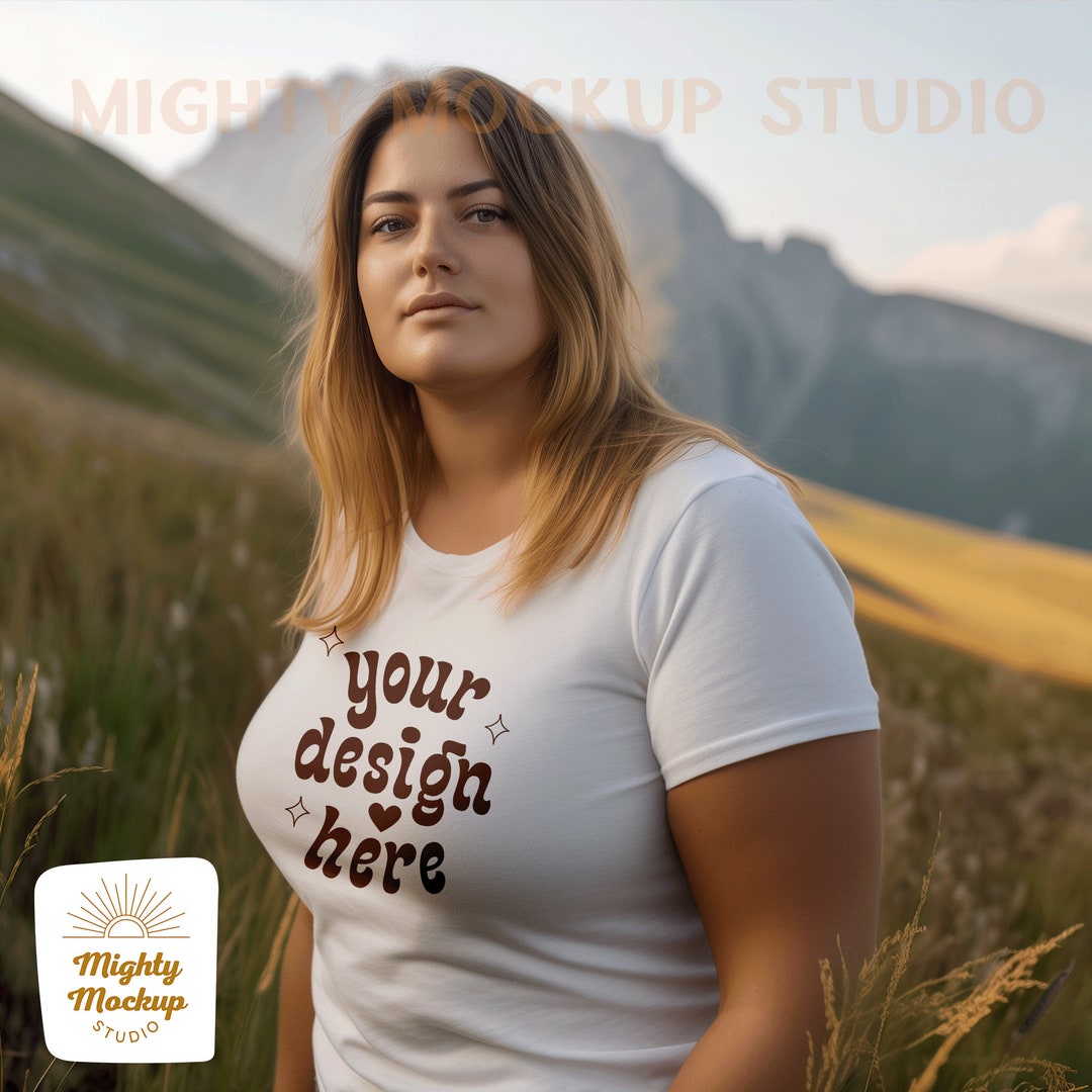 Plus Size Model T Shirt Mockup | Gildan 64000 Mockup | White T-shirt ...
