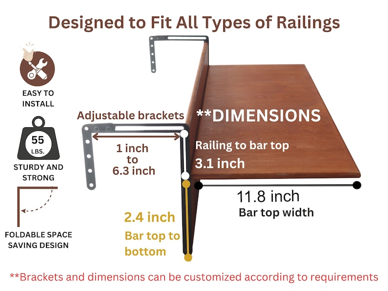 Balcony Railing Bar Table, Small Space Foldable Deck Rail Tables Patio ...
