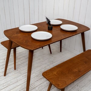Wooden Dining Table Set, Kitchen Narrow Dine Table and Benches, Small ...