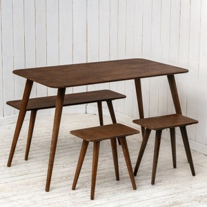 Space Saving Rectangle Narrow Small Dining Table Set, Walnut Wooden ...