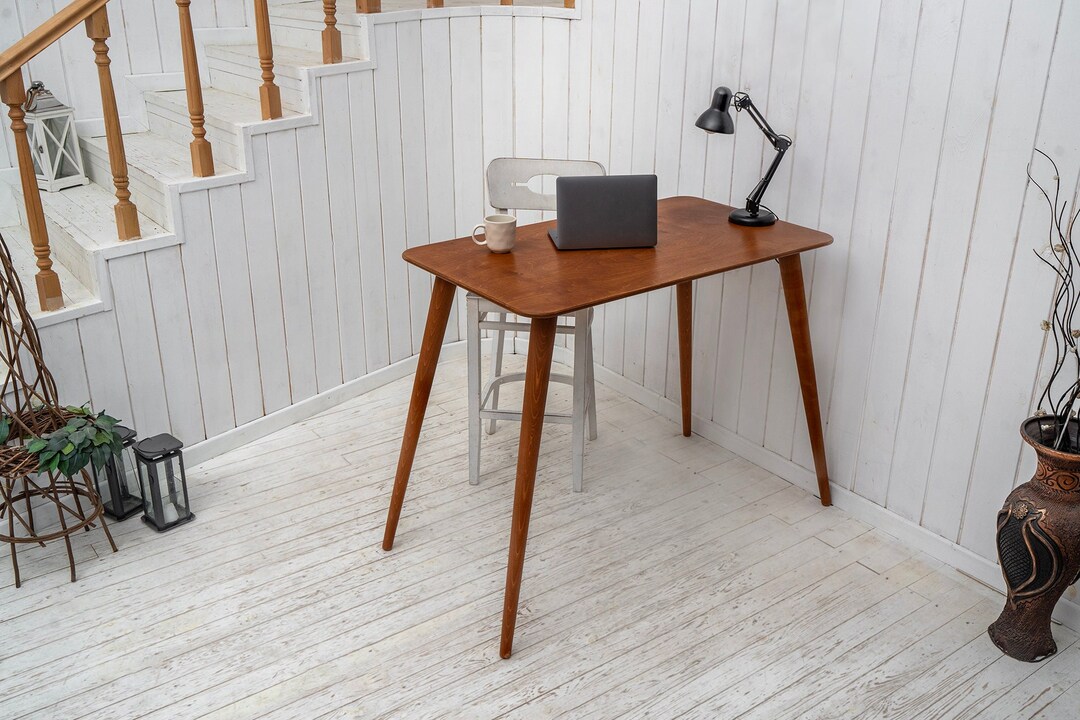 Rectangle Laptop Desk Table Wood, Rustic Wooden MacBook Desk, Modern ...