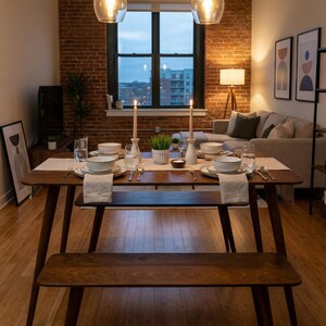 Wooden Dining Table Set, Kitchen Narrow Dine Table and Benches, Small ...