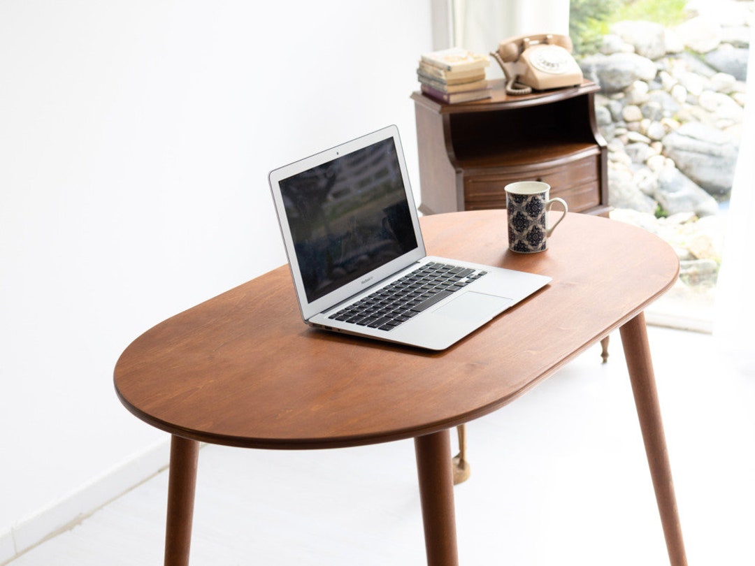 Walnut Home Office Desk Table, Handmade Writing Desk Furniture, Oval ...