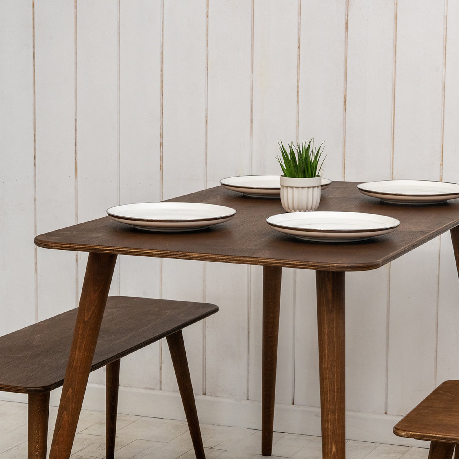 Space Saving Rectangle Narrow Small Dining Table Set, Wooden Dine Table ...
