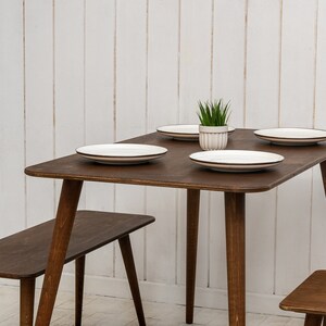 Space Saving Rectangle Narrow Small Dining Table Set, Walnut Wooden ...