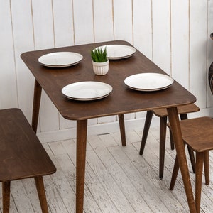 Space Saving Rectangle Narrow Small Dining Table Set, Walnut Wooden ...