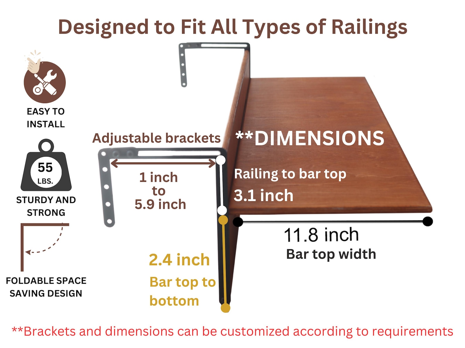 Folding Balcony Bar Table, Railing Deck Table Wooden Pub Rail Tables - Etsy