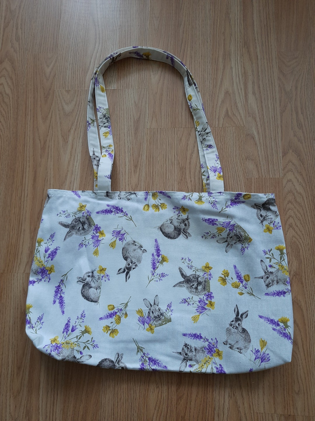 Rabbit and Flowers Tote Style Bag With Popper - Etsy