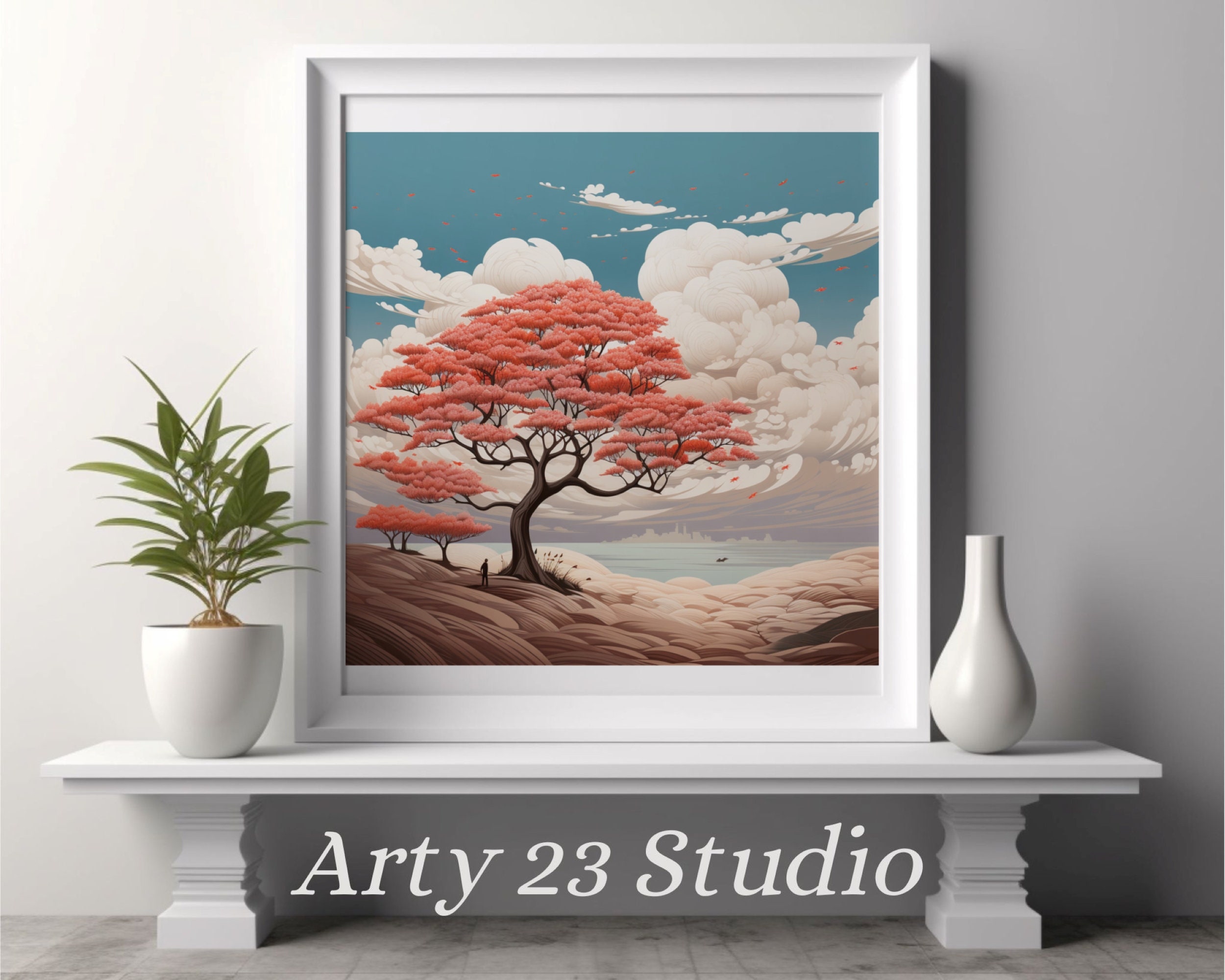 Surreal Tree Art Painting Square Digital Printable Minimalist ...