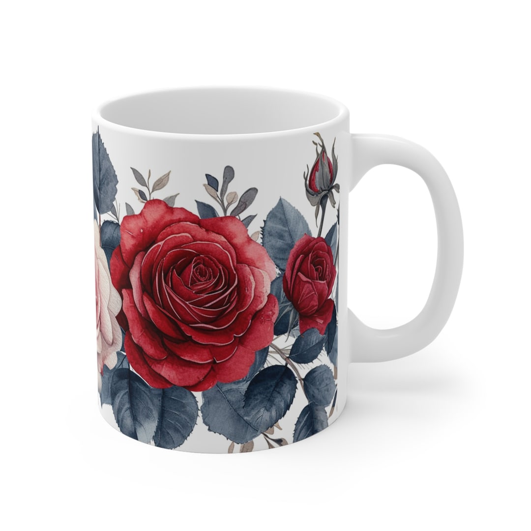 Floral Mug, Roses, Flower Coffee Mug, Gift, Ceramic Mug, Nature Lover ...