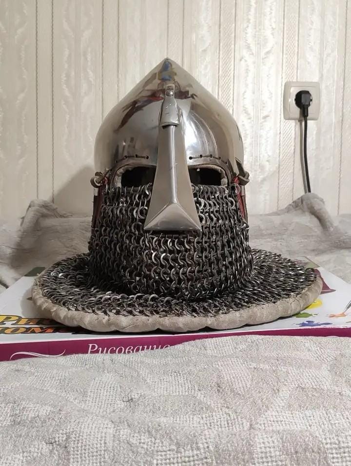 Medieval Knight Helmet chainmail Helmet Battle-ready Helmet Bascinet Helmet for SCA HMB Combat ...