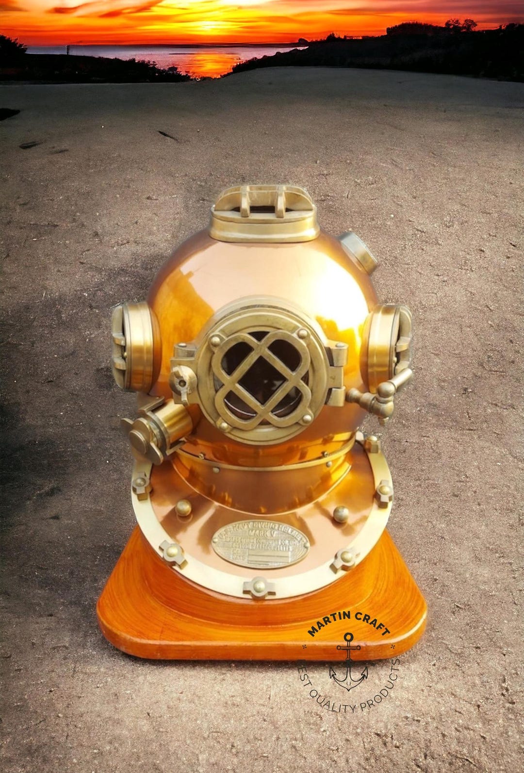 Handcrafted 18' Scuba Diving Helmet With Wooden Base US Navy Mark V ...