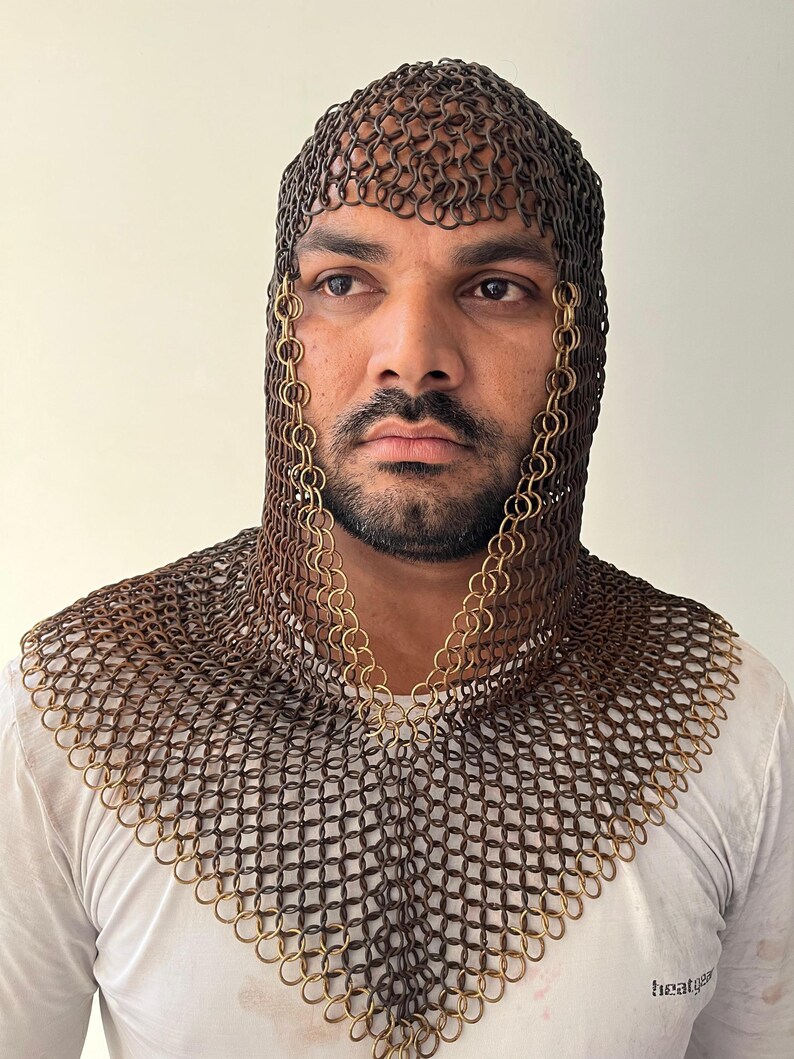 Black Chain Mail Coif 10mm Neck Chainmail Hood medieval Chainmail Armor ...