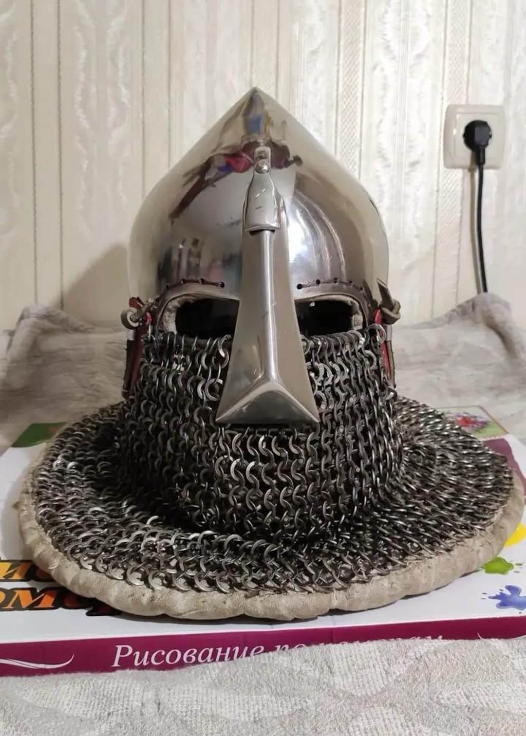 Medieval Knight Helmet chainmail Helmet Battle-ready Helmet Bascinet Helmet for SCA HMB Combat ...