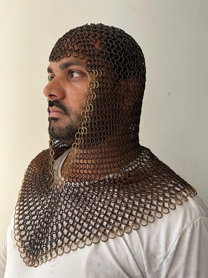 Black Chain Mail Coif 10mm Neck Chainmail Hood medieval Chainmail Armor ...