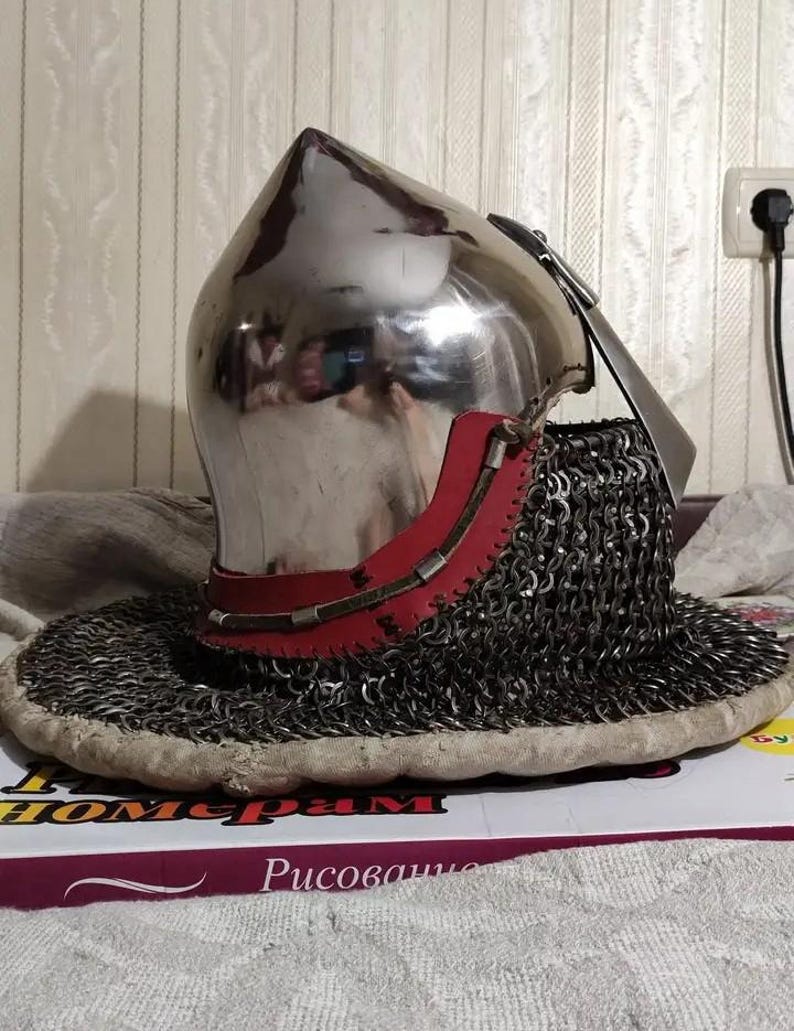 Medieval Knight Helmet chainmail Helmet Battle-ready Helmet Bascinet Helmet for SCA HMB Combat ...