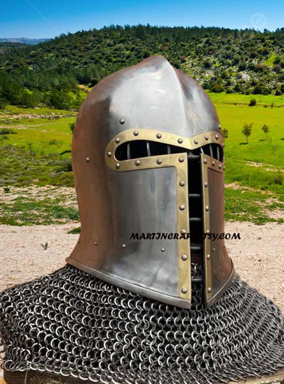 Medieval Knight Helmet chainmail Helmet Battle-ready Helmet Bascinet Helmet for SCA HMB Combat ...