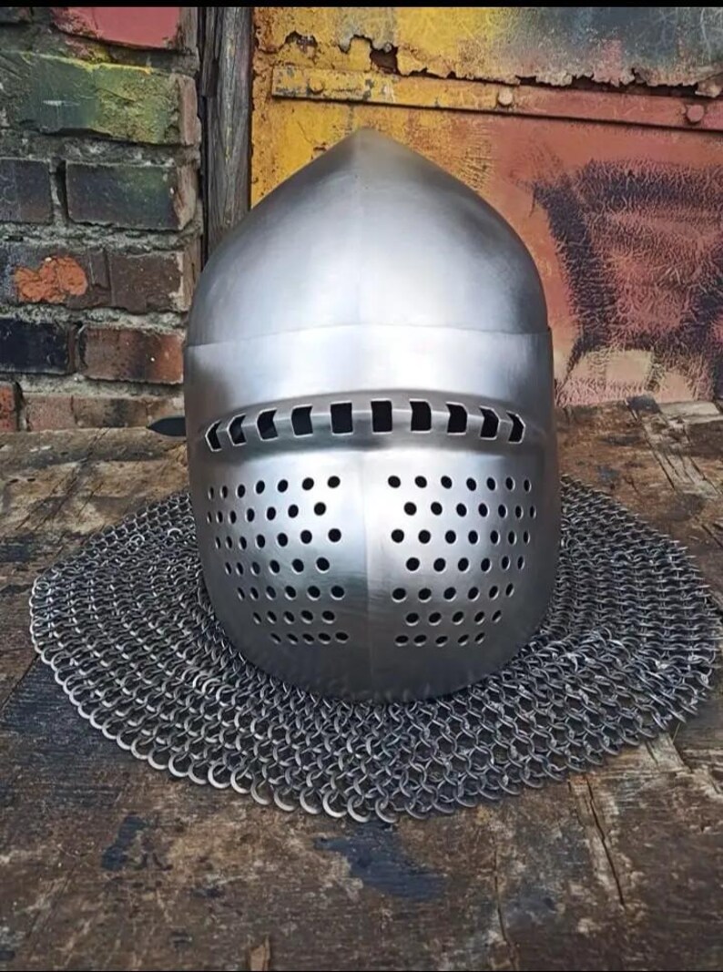 Medieval Knight Helmet chainmail Helmet Battle-ready Helmet Bascinet Helmet for SCA HMB Combat ...