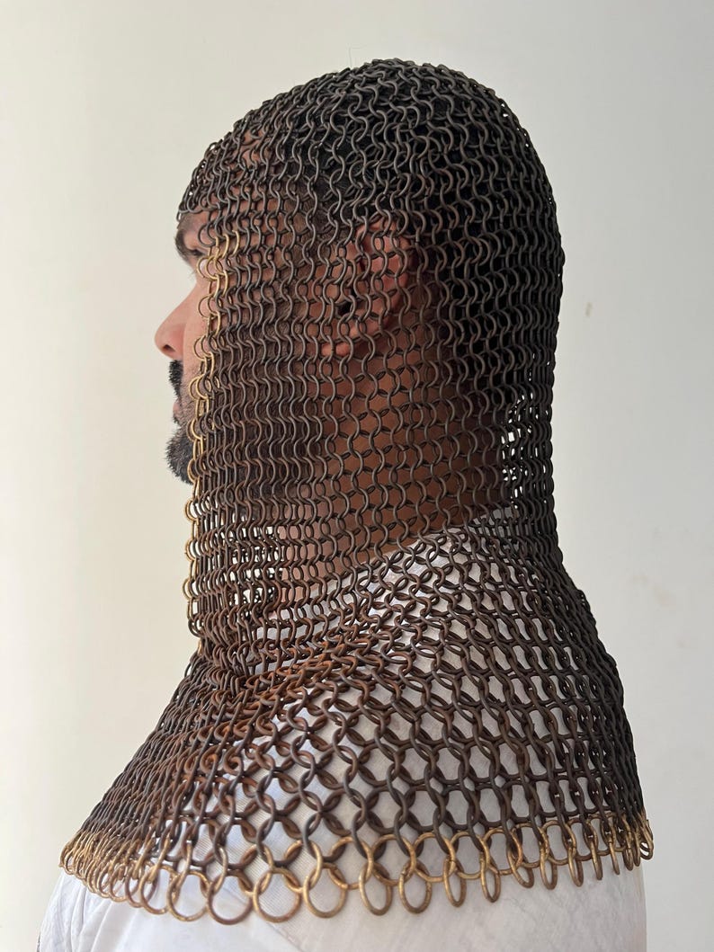 Black Chain Mail Coif 10mm Neck Chainmail Hood medieval Chainmail Armor ...