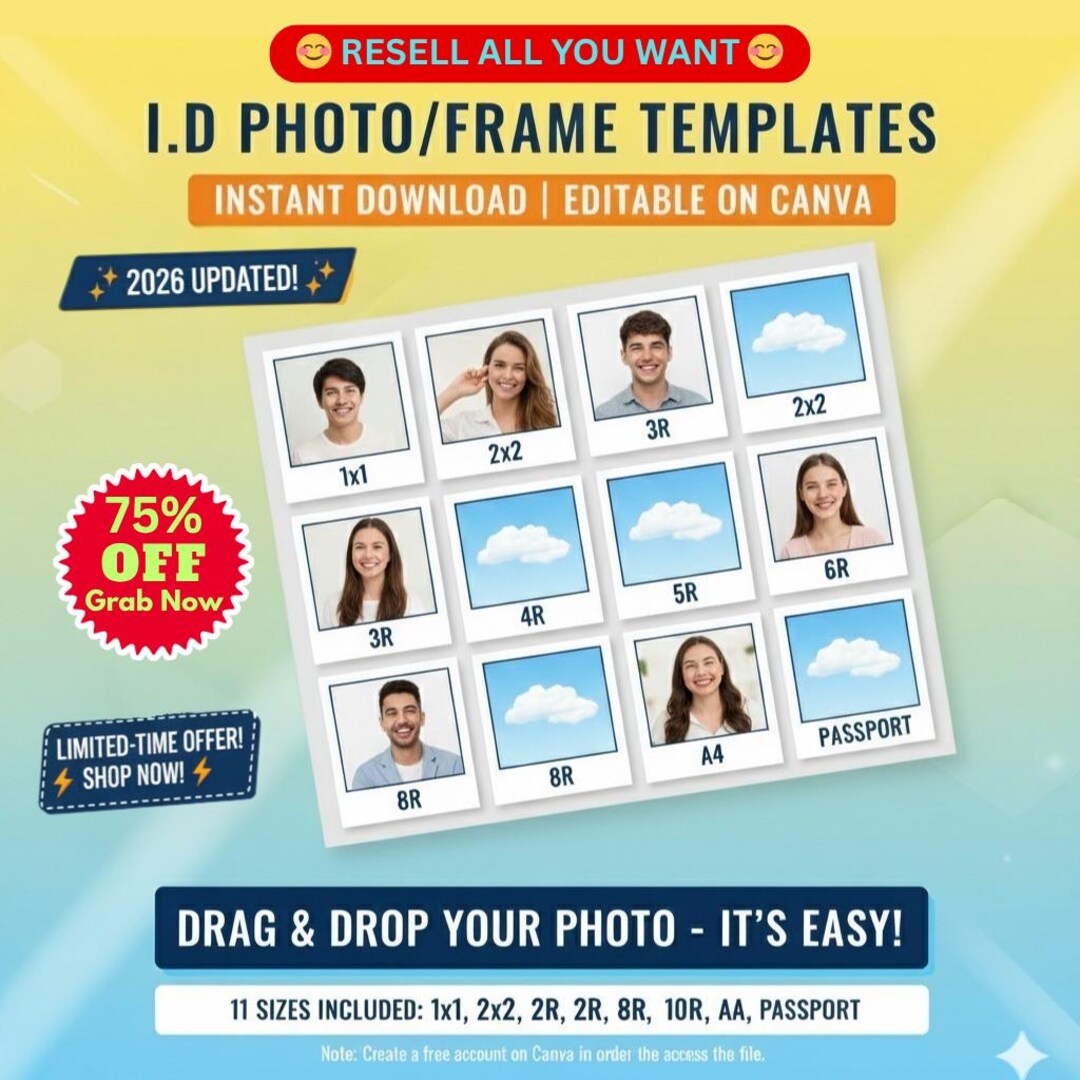 Editable ID Photo Template Bundle: Drag & Drop Canva Frames (PLR) - Etsy