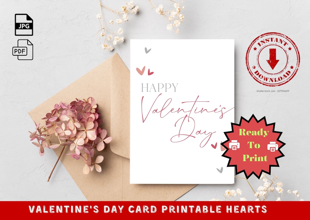 Printable Hearts Valentine's Day Card Digital Download Couple's Card ...