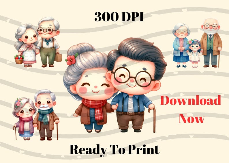 Grandparent Day Clipart Bundle, 37 Cute Watercolor Clipart, Family ...