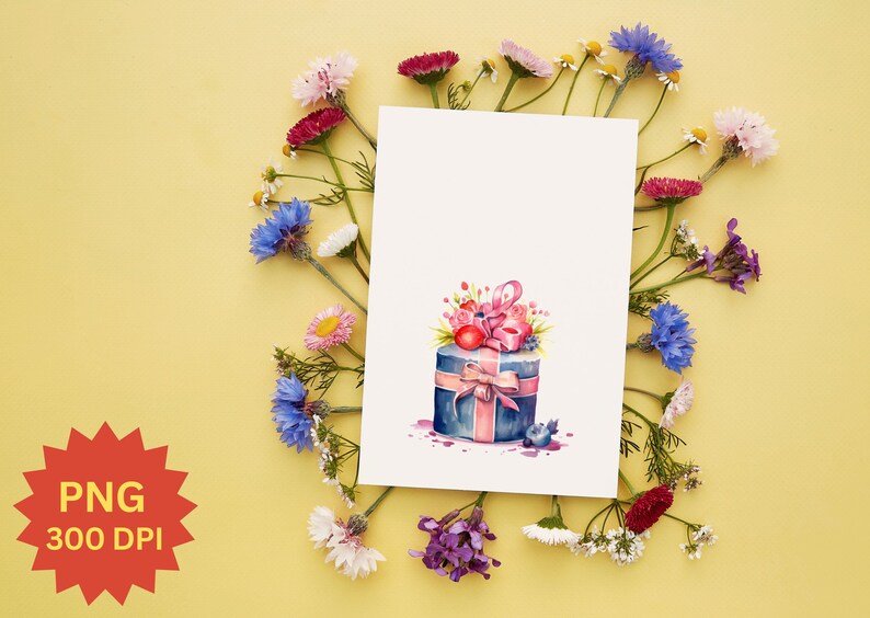 Watercolor Birthday Gifts Clipart Bundle 30 PNG Transparent Background ...