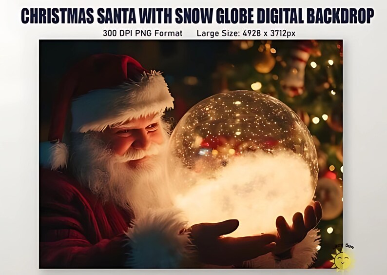Christmas Santa & Snow Globe Backdrop | Festive Digital Backgrounds for ...