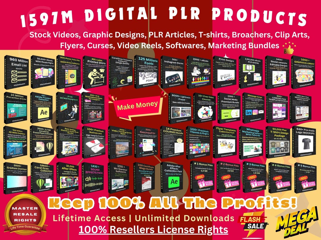 1597M+ Digital PLR Mega Bundle: Ebooks, Graphics, Videos, Audio - Etsy