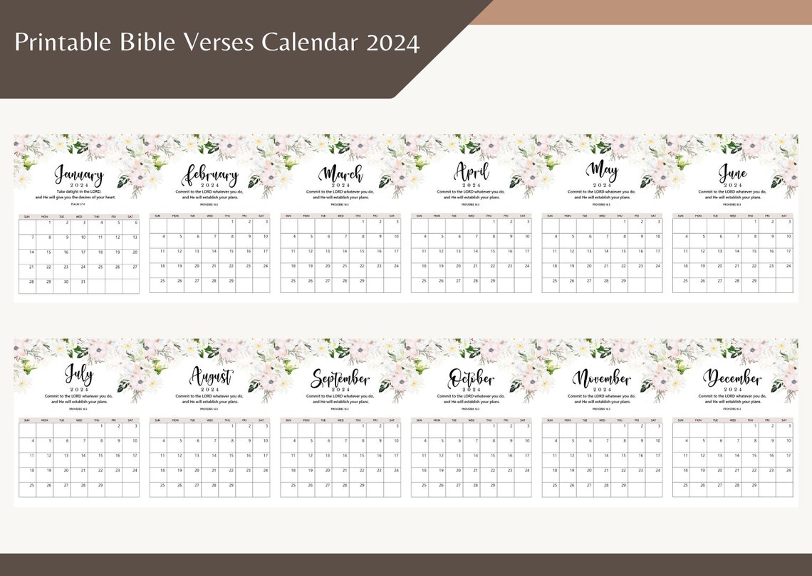 Printable Bible Verses Calendar 2024 Digital Calenders for 2024 ...