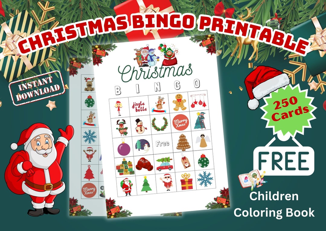 Christmas Bingo Game: 250 Printable Cards, Xmas Family Fun (PDF) - Etsy