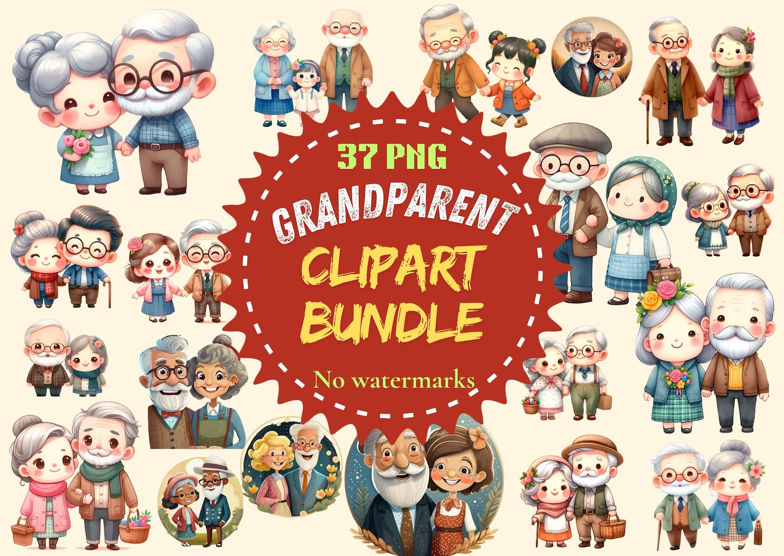 Grandparent Day Clipart Bundle, 37 Cute Watercolor Clipart, Family ...