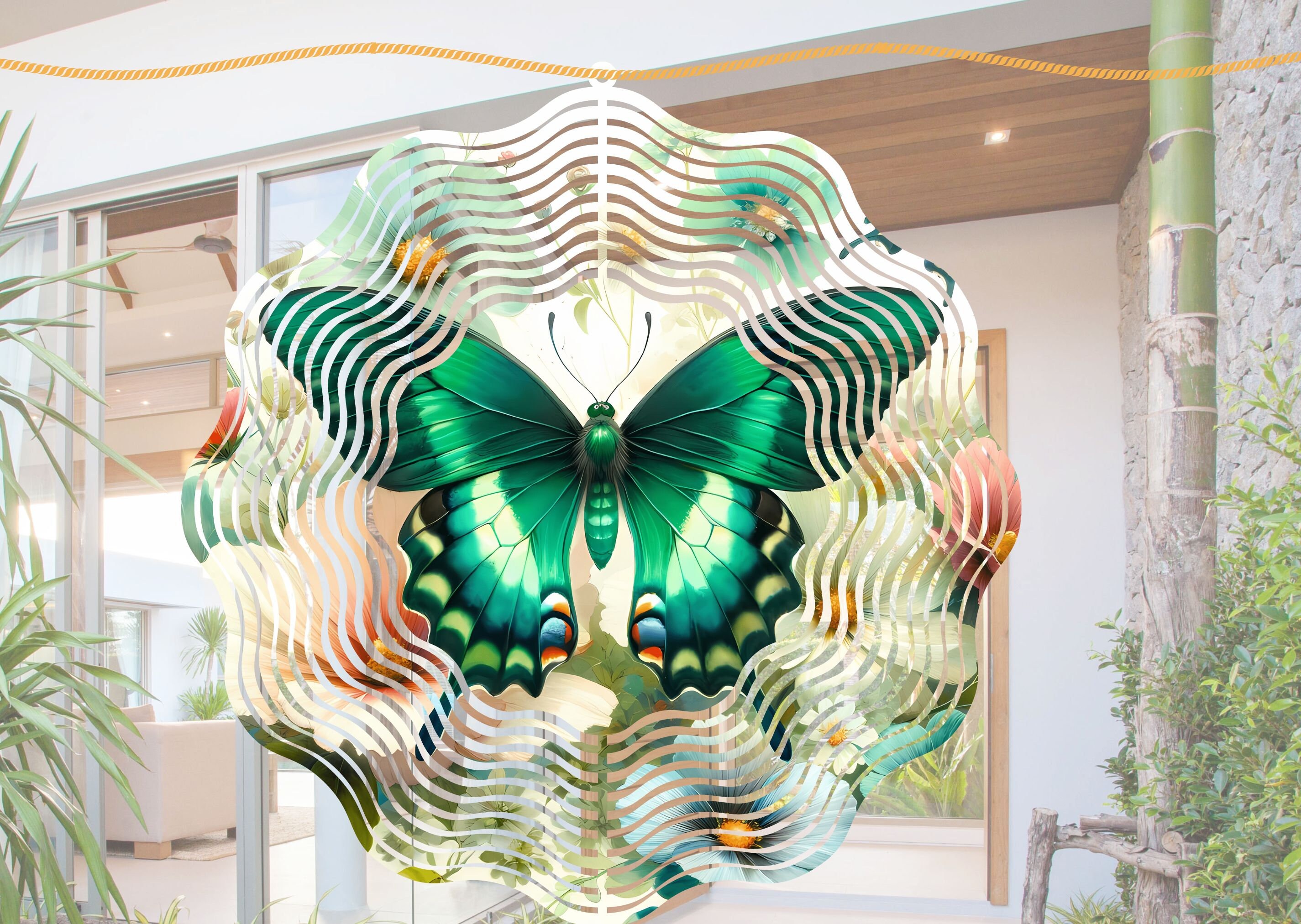 Green Butterfly Wind Spinner Design Unique and Vibrant Outdoor Decor ...