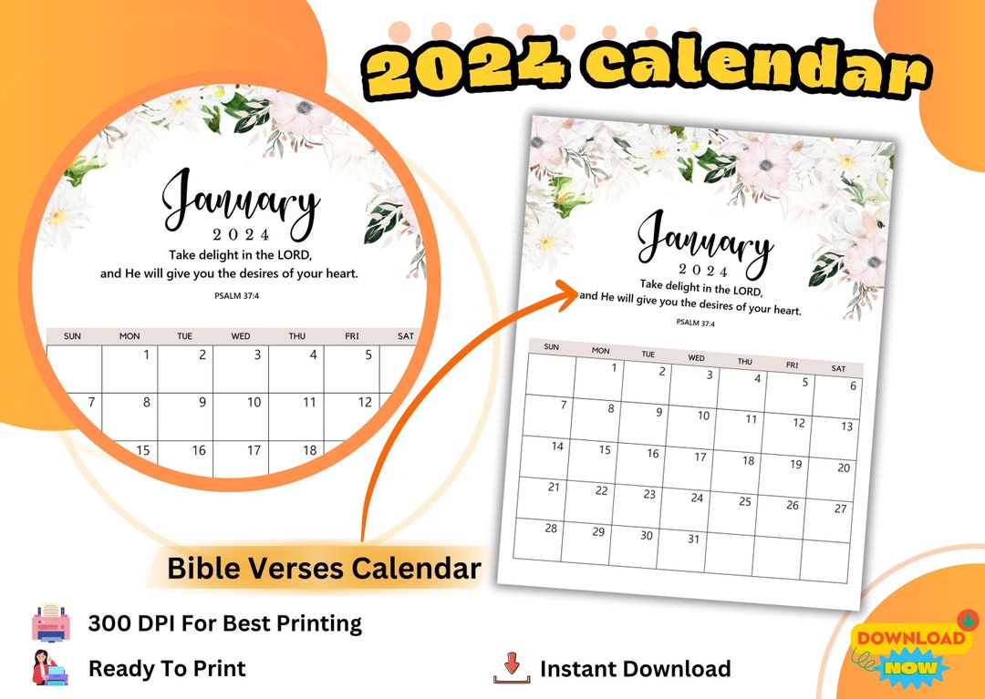 Printable Bible Verses Calendar 2024 Digital Calenders for 2024 ...