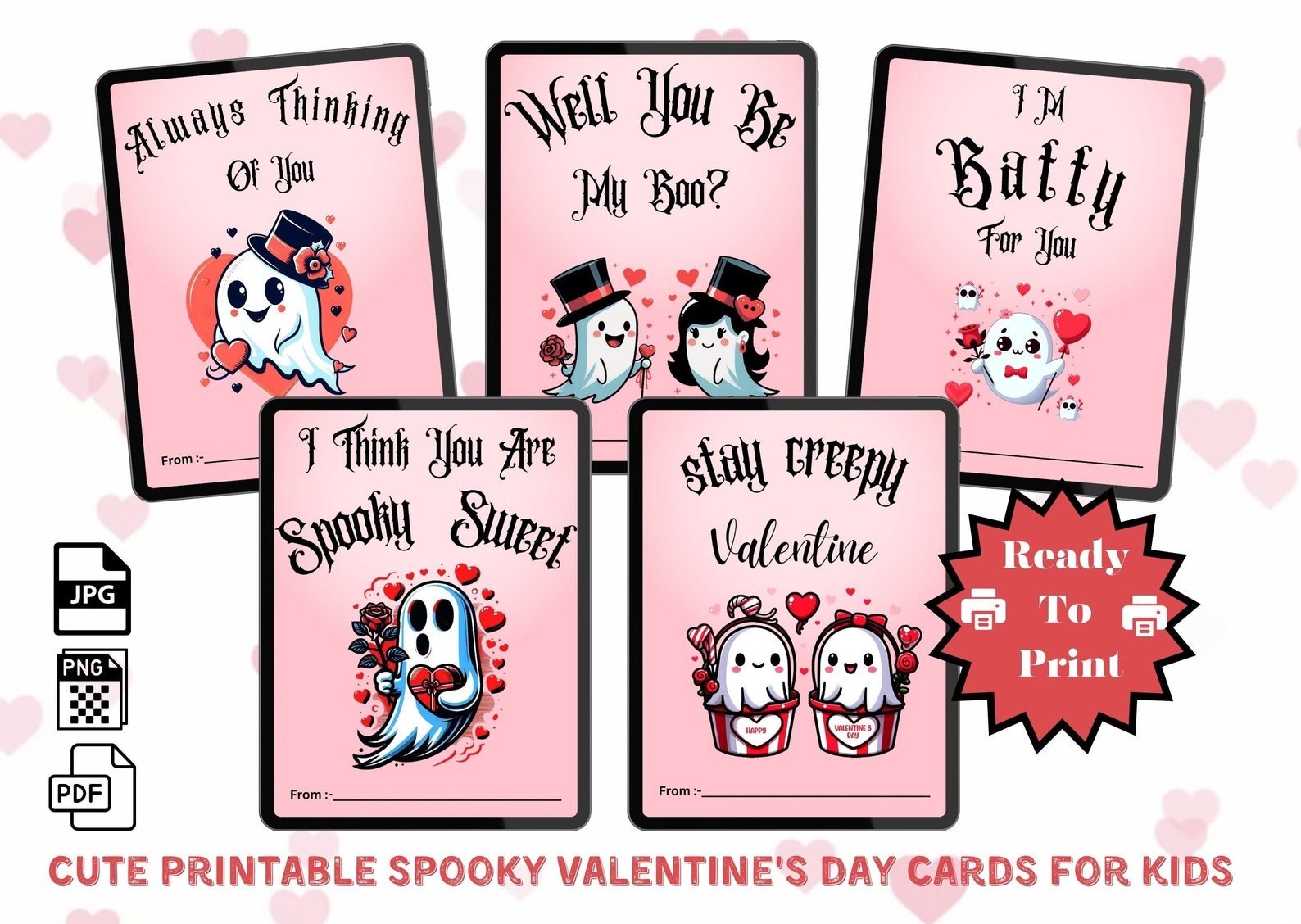 Cute Printable Spooky Valentine's Day Cards for Kids | Kawaii Goth ...