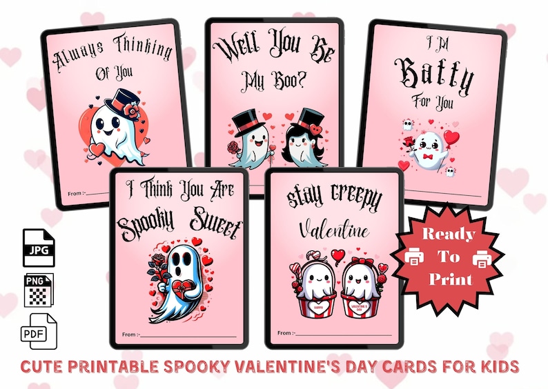 Cute Printable Spooky Valentine's Day Cards for Kids | Kawaii Goth ...