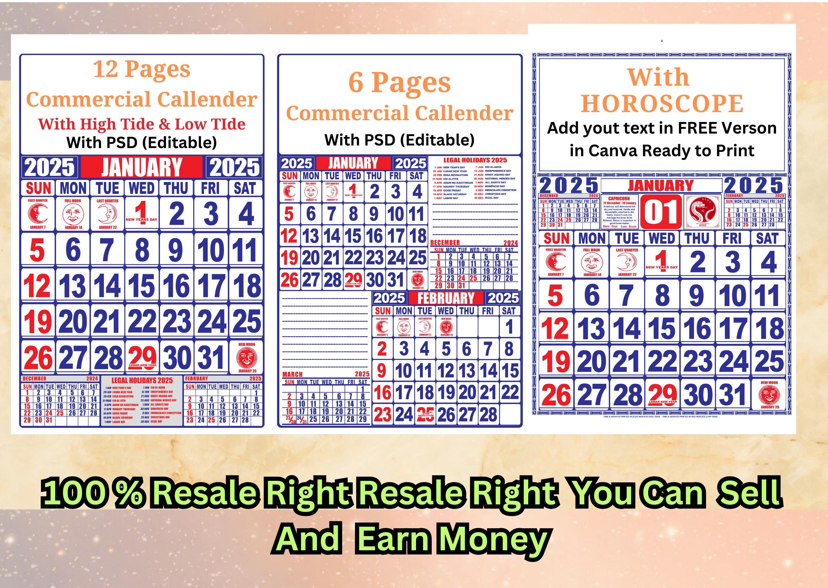 Editable Calendar 2025 Template Complete Bundle Set Commercial Calendar ...