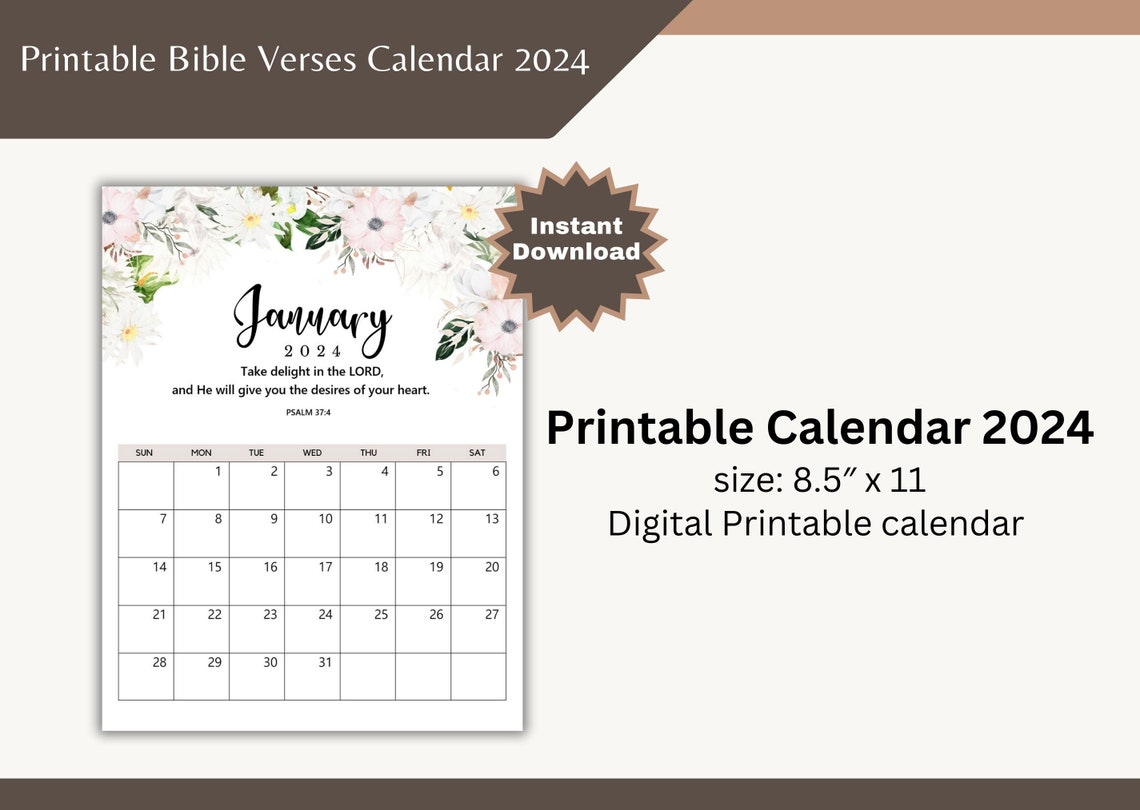 Printable Bible Verses Calendar 2024 Digital Calenders for 2024 ...