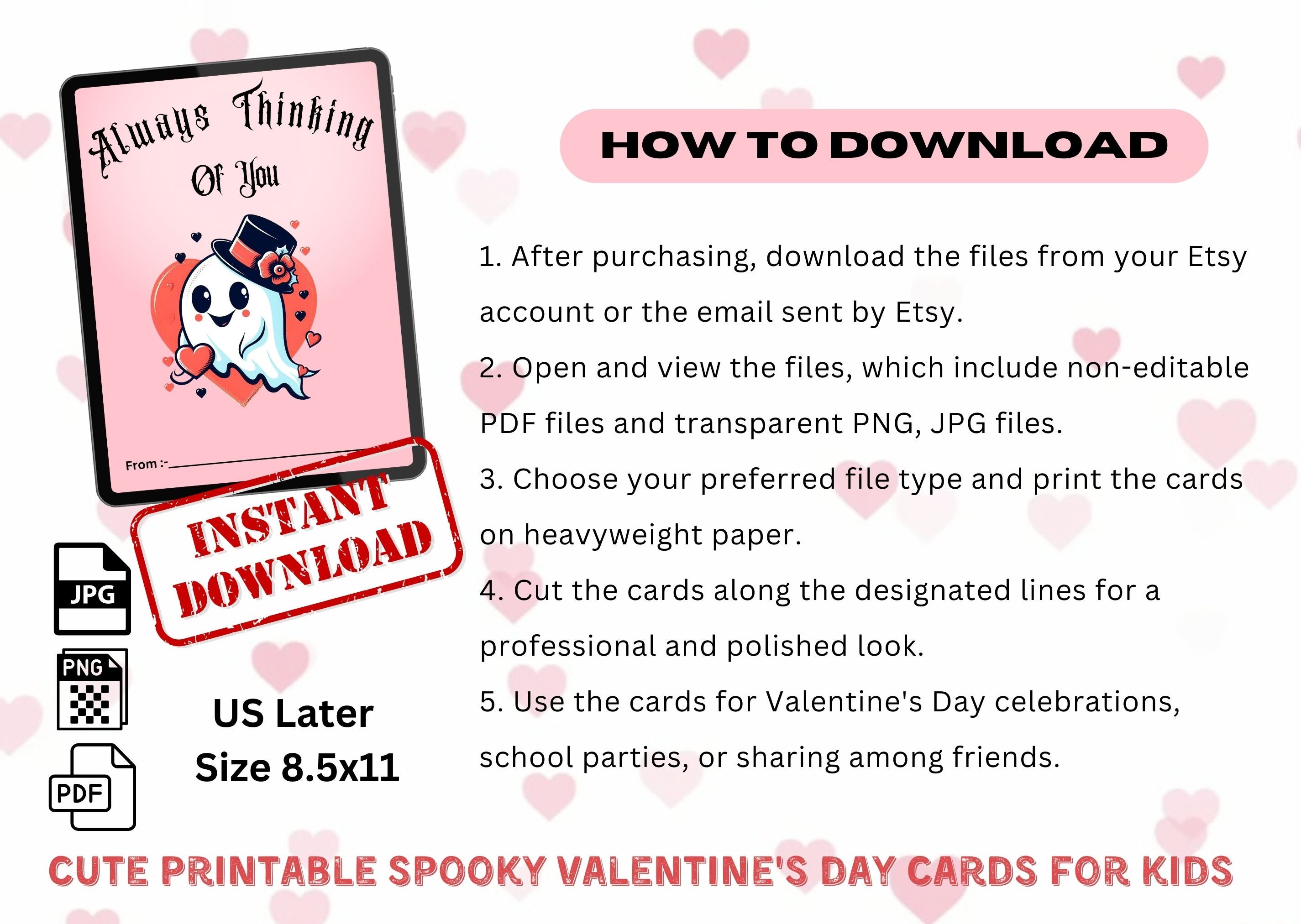 Cute Printable Spooky Valentine's Day Cards for Kids | Kawaii Goth ...