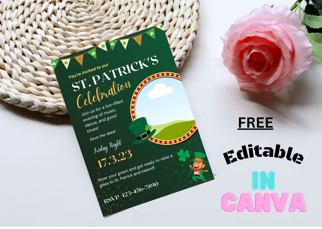 Editable St. Patrick's Day Birthday Invitation: Canva Template (digital ...