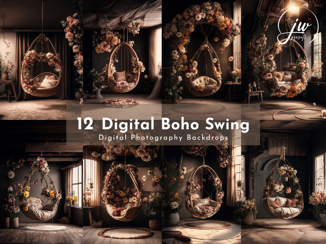 12 Digital Backdrops Boho Swing Indoor, Rustic Swing Indoor, Maternity ...