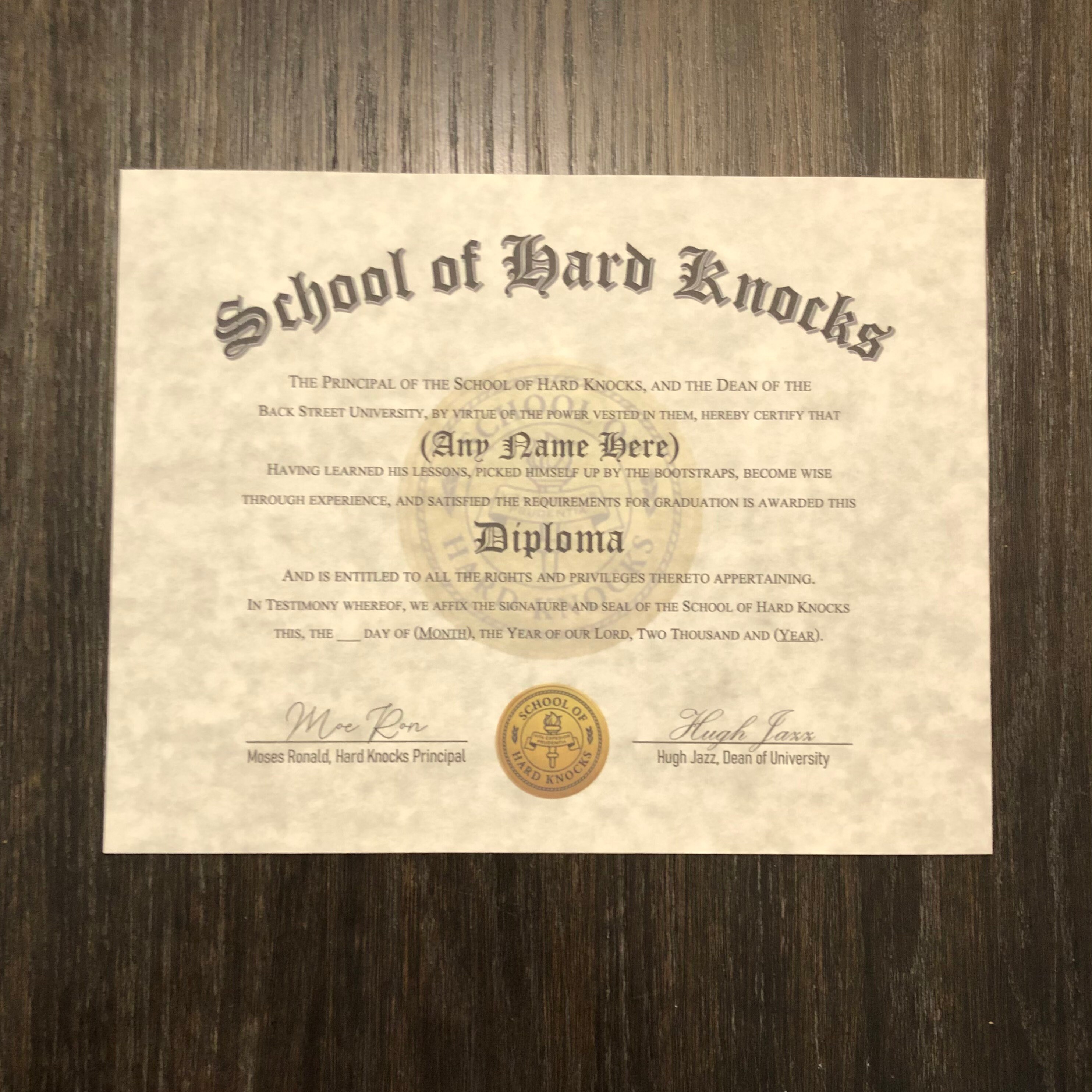 School of Hard Knocks Diploma Nifty Gifty Unique Humorous Gold Silver ...